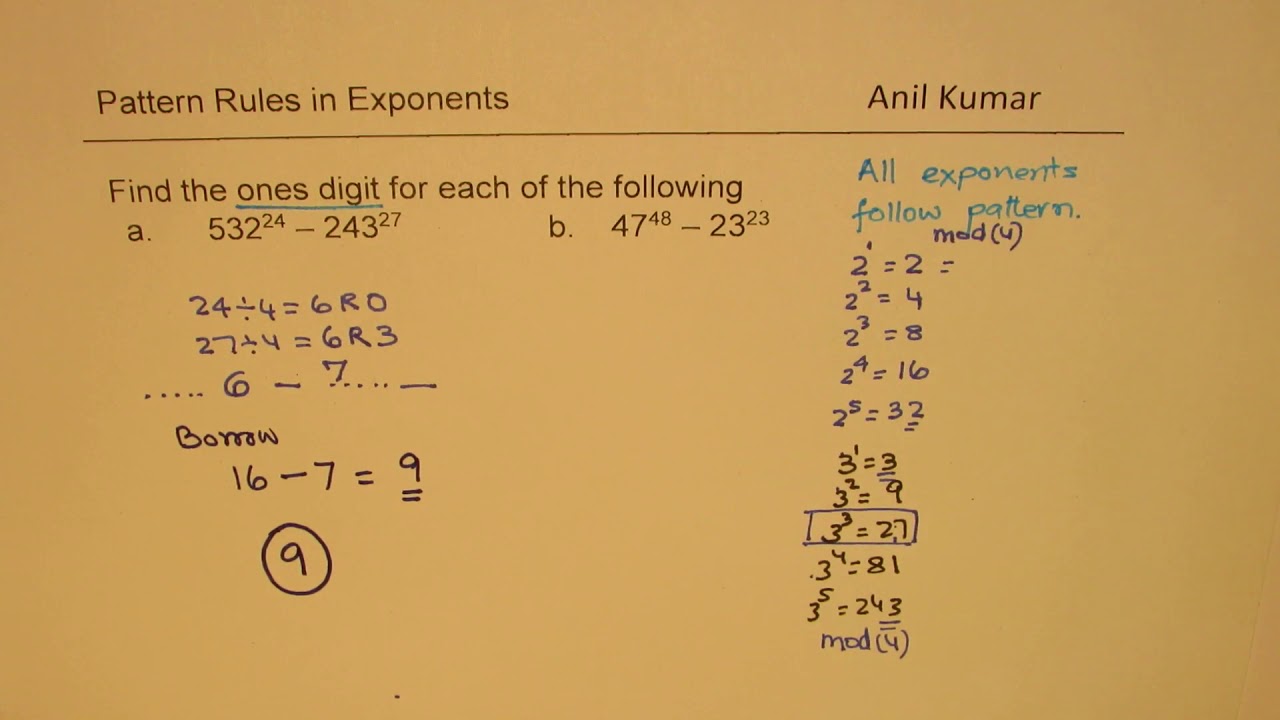 532^24 – 243^27 Find the ones position for the Difficult Exponents ...