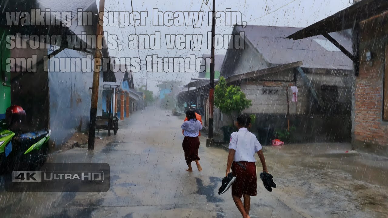 🇮🇩 WALKING IN SUPER HEAVY RAIN,STRONG WINDS,& VERY LOUD AND THUNDEROUS ...
