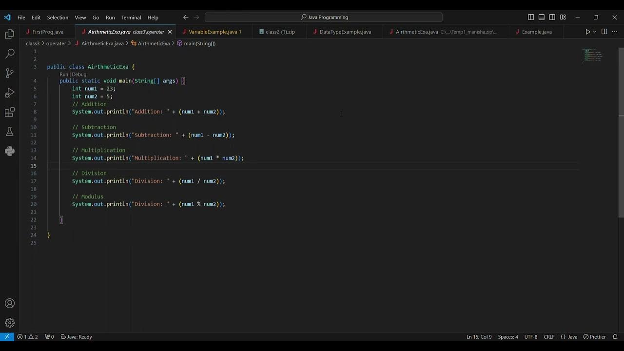 Airthmetical operator java Java Programming - YouTube