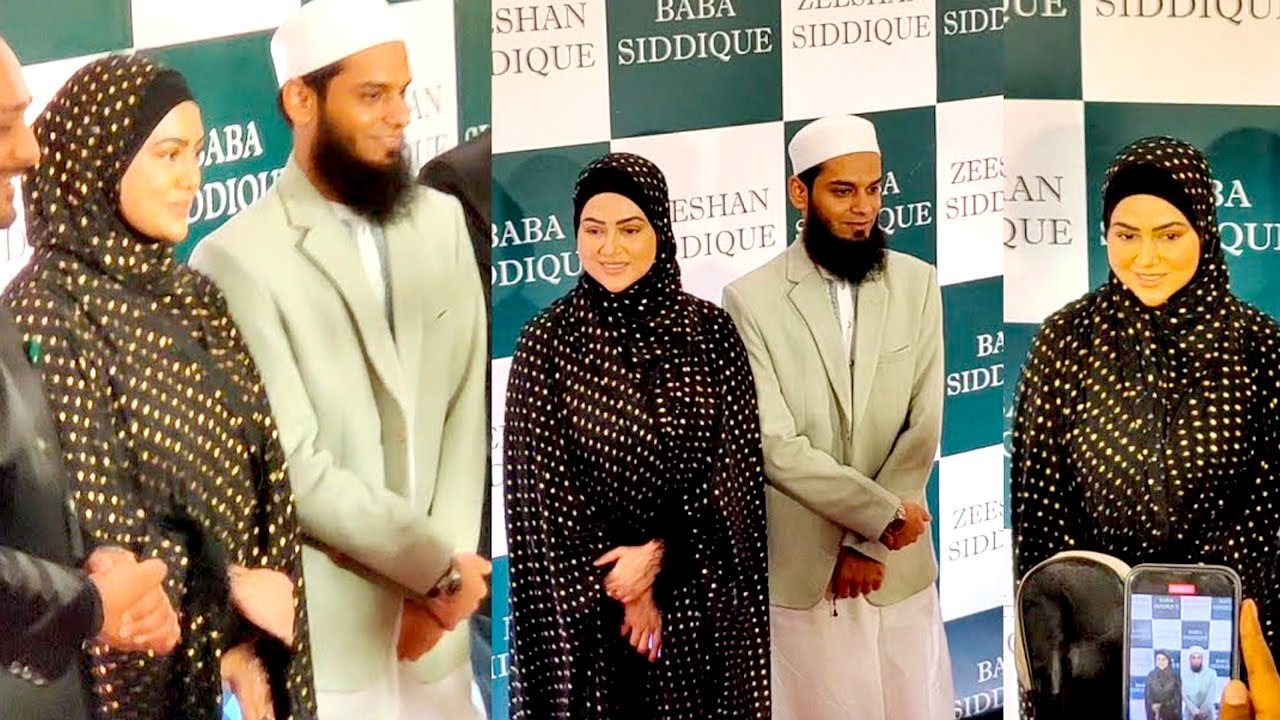 Sana Khan With Her Husband Mufti Anas Sayed Cute Bonding At Baba Siddiqui Iftar Party 2024 - YouTube