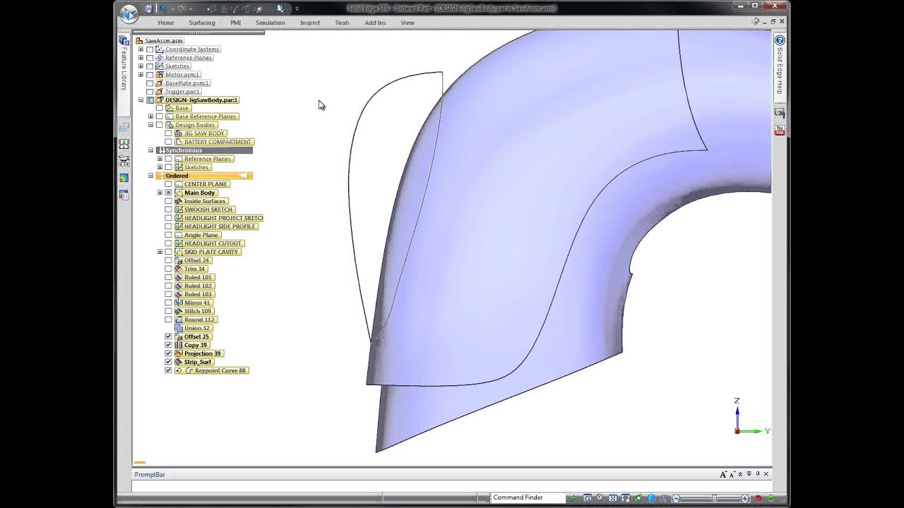 Solid Edge ST6 Surfacing - YouTube