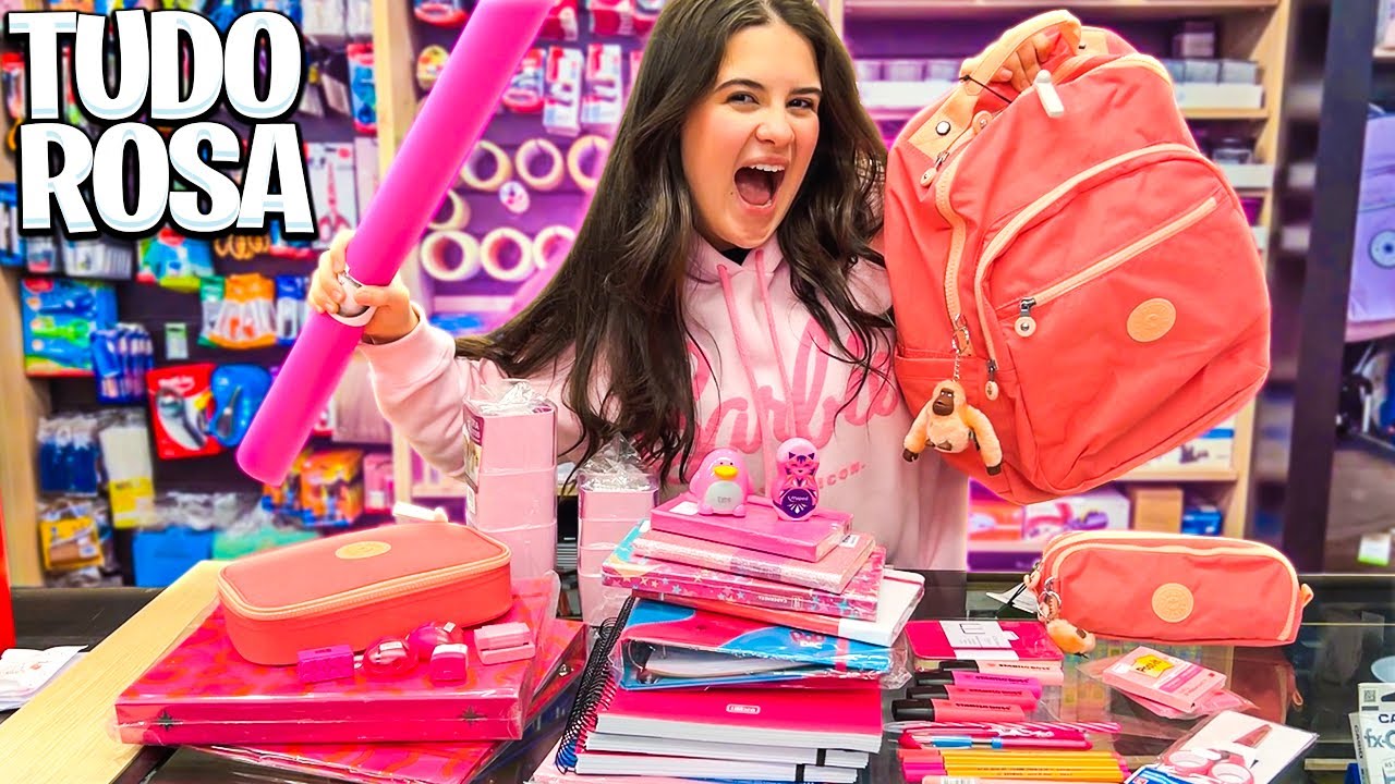 TUDO ROSA!!! COMPRANDO MATERIAL ESCOLAR SÓ COM UMA COR! - YouTube