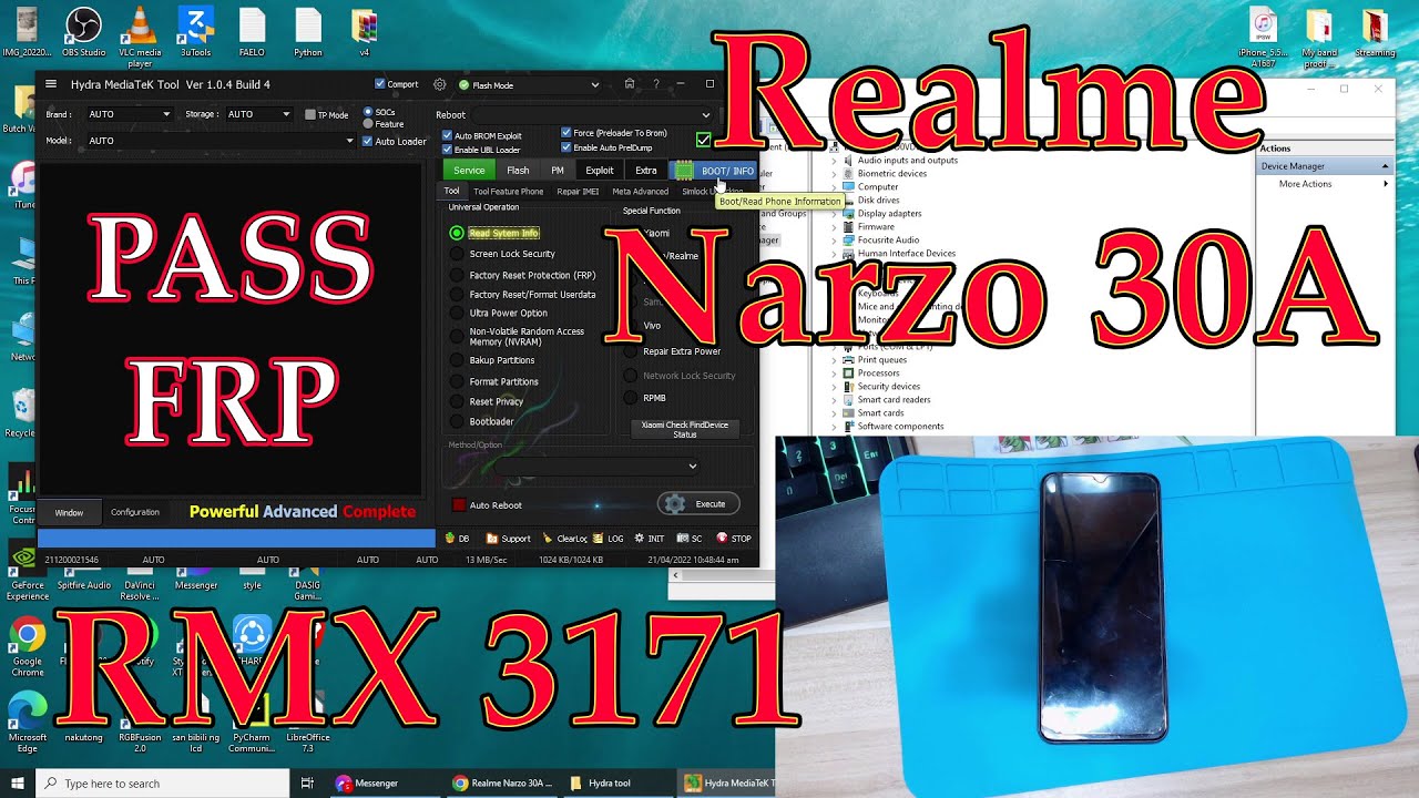 Realme Narzo 30A RMX3171 PASSWORD & FRP via Hydra Tool - YouTube