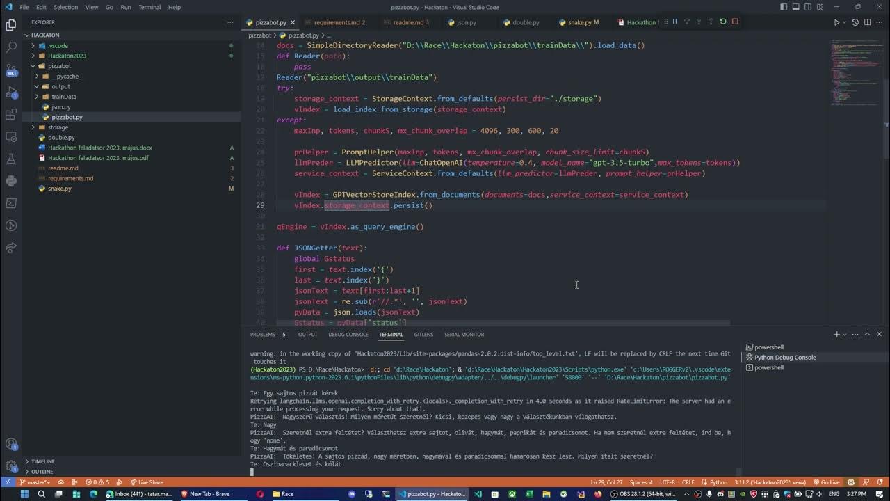 Hackaton Pizza Chat Bot Python https://github.com/tatarmb4s/hck-2023 - YouTube