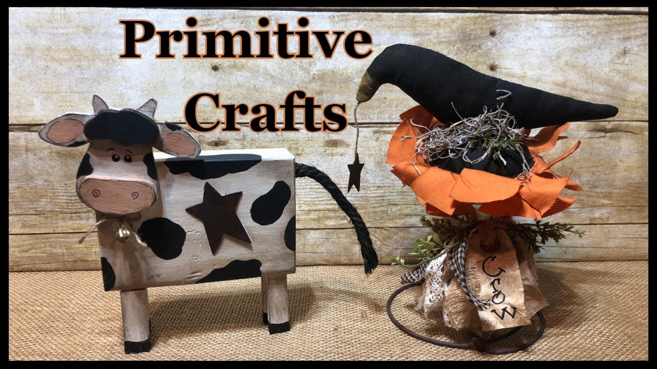 Primitive Rusty Spring With Crow / Scrap Wood Cow / Update On Aged Wood ...