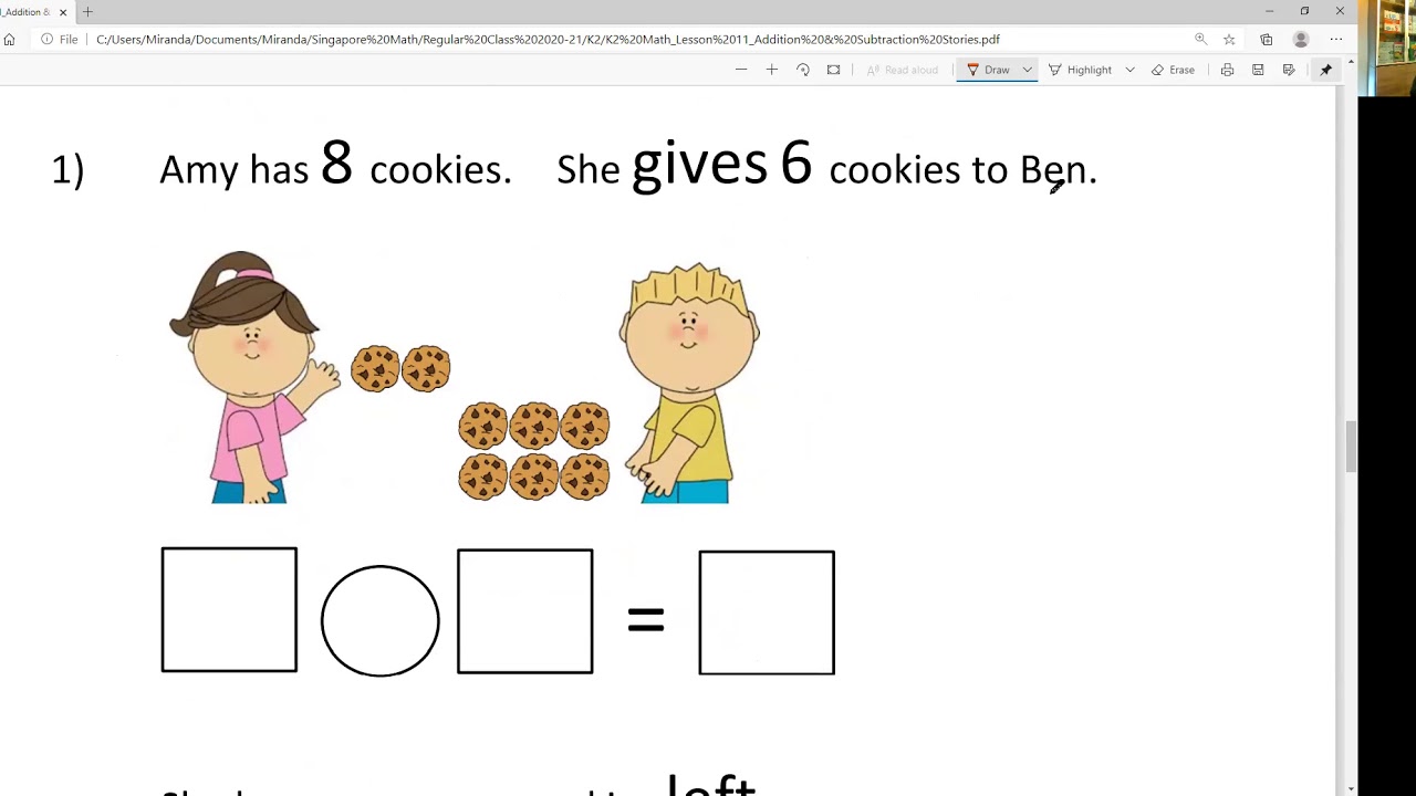 K2 Math Lesson 11 Addition & Subtraction Stories HW Video - YouTube