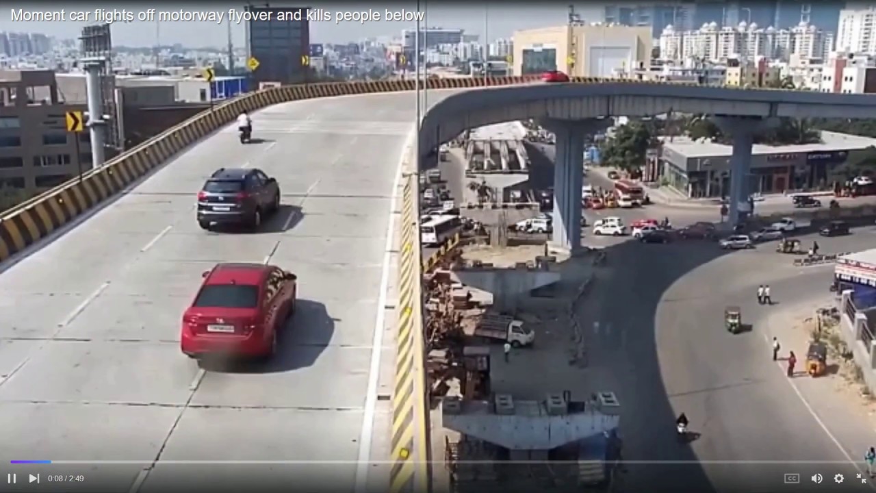 Car flies off overpass Driver Survives - YouTube
