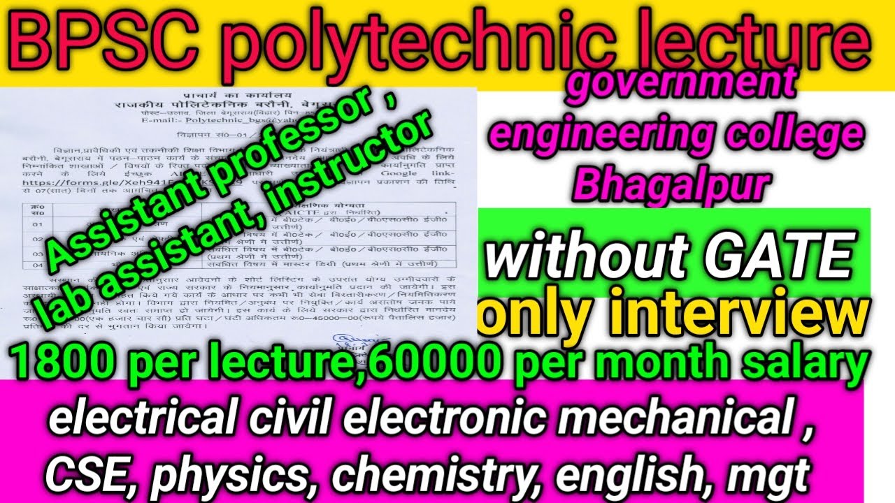 Lecturer job in polytechnic college|engineering college Job||bpsc ae ...