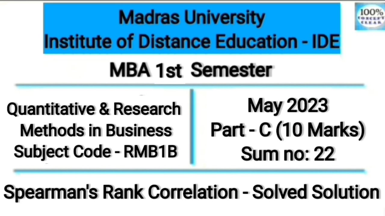Madras University IDE | MBA 1st Sem | RMB1B | MAY 2023 Part C(22 ...