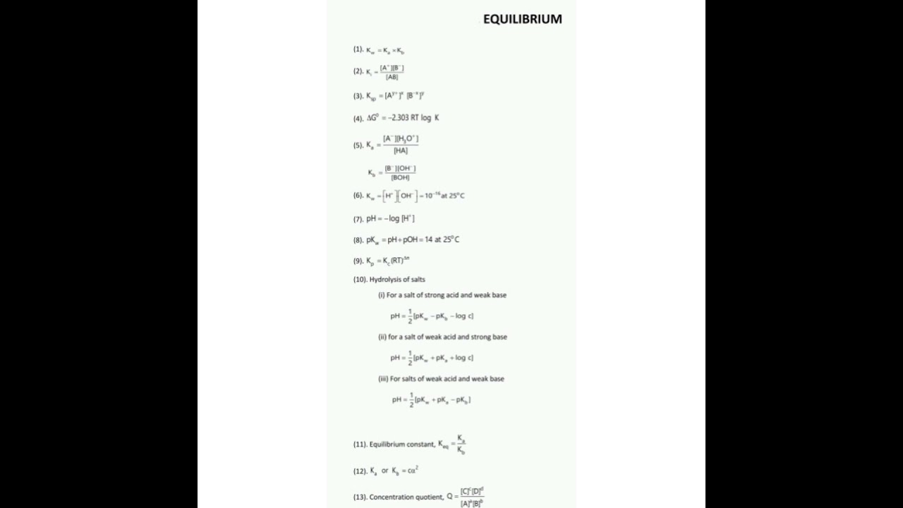 Chapter 7 Equilibrium Class 11 important Formula||Neet|| - YouTube