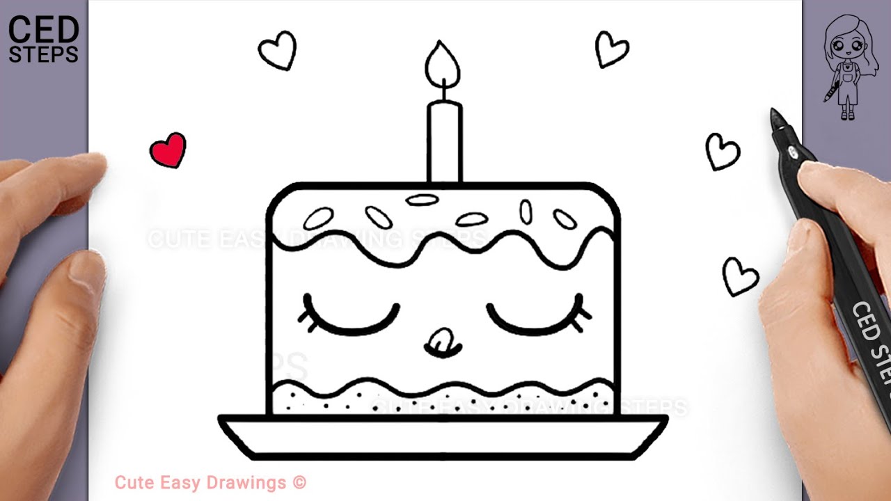How to Draw a Cute Easy Cake - Step by Step - YouTube