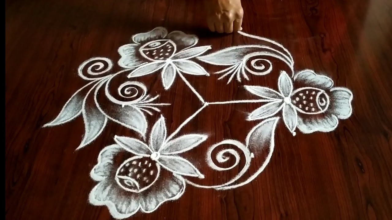 Beautiful rose flowers Rangoli (5×3) dot's... - YouTube