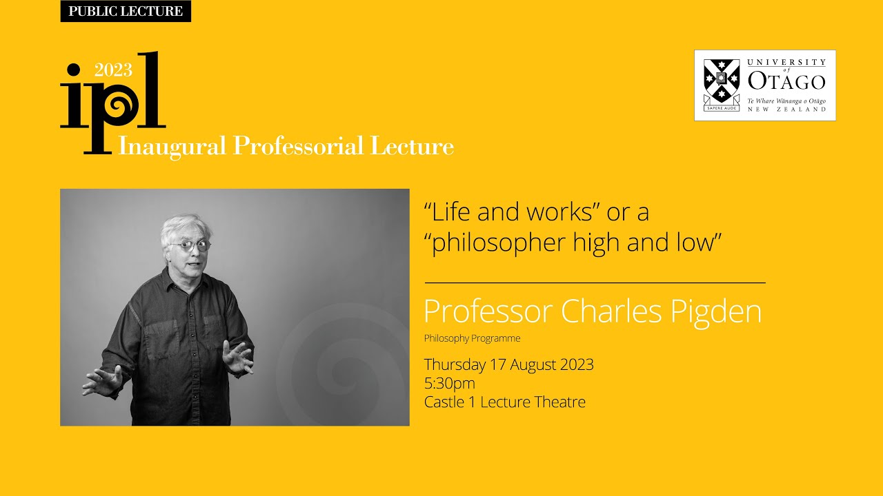 Inaugural Professorial lecture - Professor Charles Pigden - YouTube