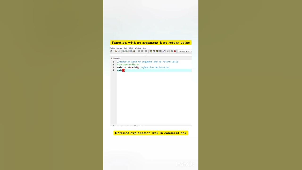 Function With No Argument And No Return Value Shorts Shortsvideo Youtubeshorts Cprogramming