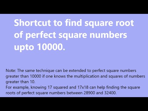 Shortcut to find square root of perfect square numbers upto 10000 ...