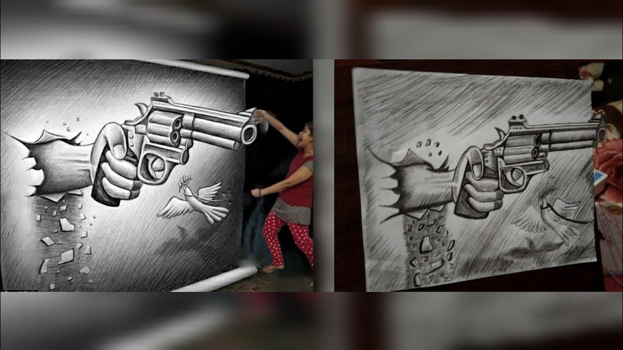 Wall Sketch | Gun 3D Sketch |Easy Drawing | Simple To Draw | Full ...
