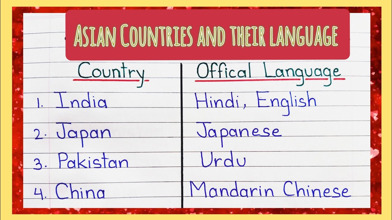 Asian Countries Languages in English || List of Asian Countries and ...