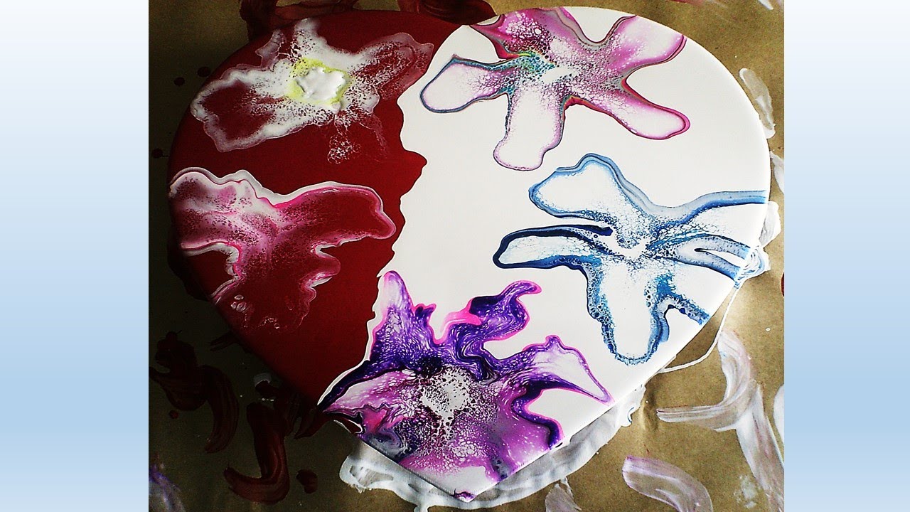 Fluid Acrylic BLOWN FLOWERS BLOOM Heart Shaped Canvas Acrylic Pouring ...