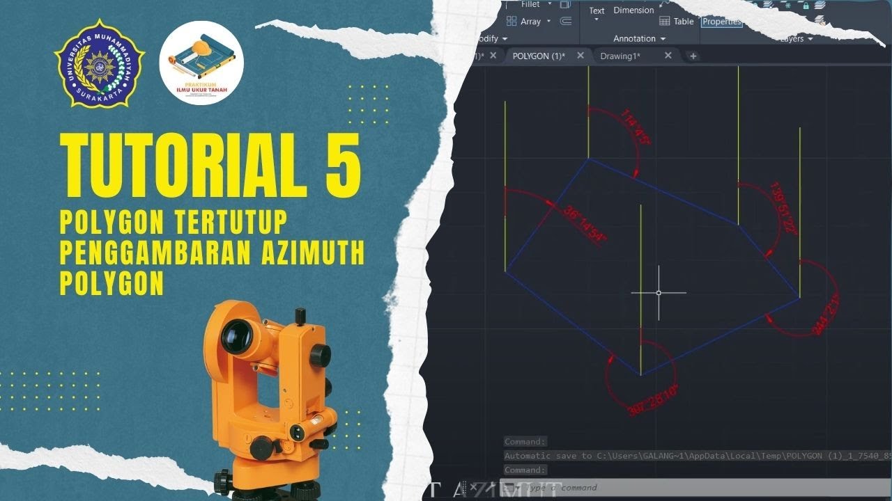 Tutorial 5 Polygon Tertutup | CAD Penggambaran Azimuth Polygon - YouTube