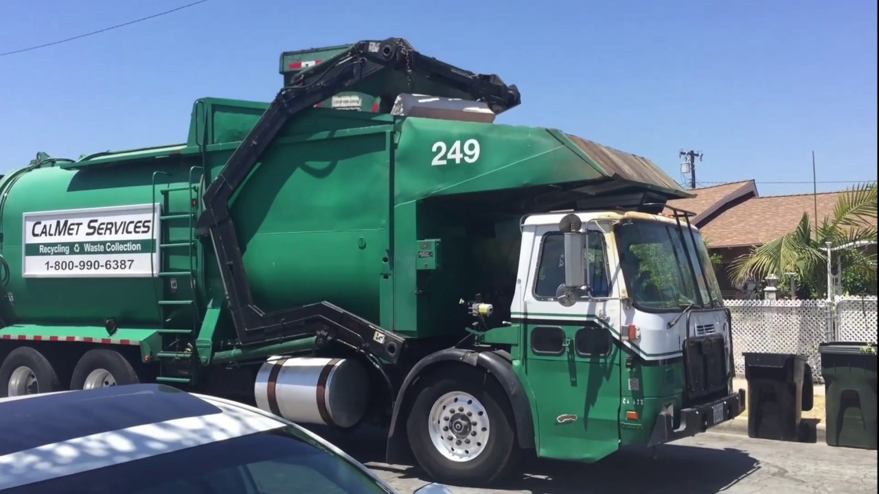 Calmet services front loader trash truck #249 Autocar Xpeditor - YouTube