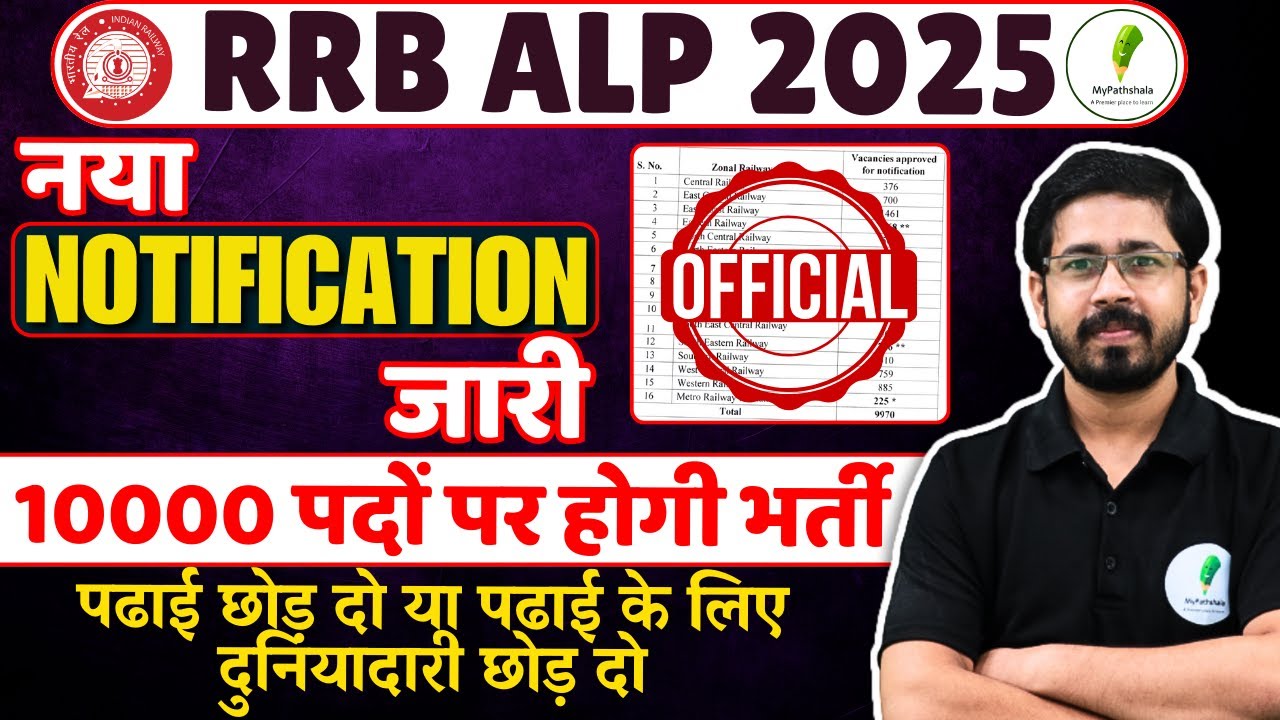 RRB ALP 2025 नयी भर्ती Notification जारी! फिर से होगी नयी शुरुआत! - YouTube