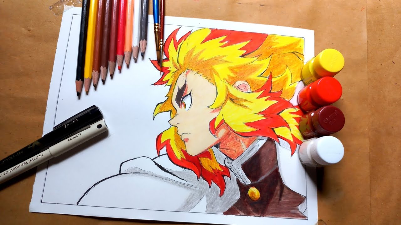 Demon Slayer | Drawing Rengoku Kyojuro | Kimetsu no Yaiba - YouTube
