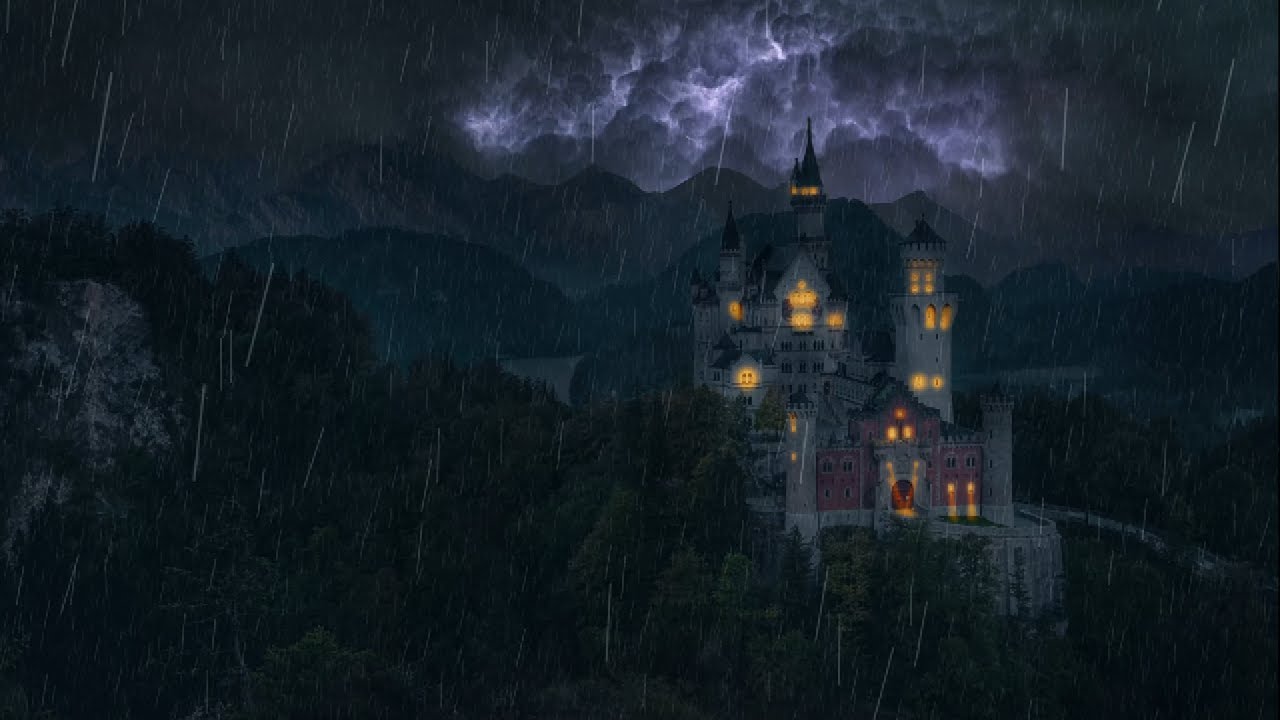 Stormy Fairytale German Castle Ambience | Heavy Rain & Thunder Sounds ...