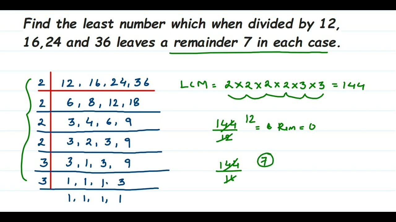 Find The Least Number Which When Divided By 12 16 24 And 36 Leaves A Find The Least Number Which When Divided By 12 16 24 And 36 Leaves A