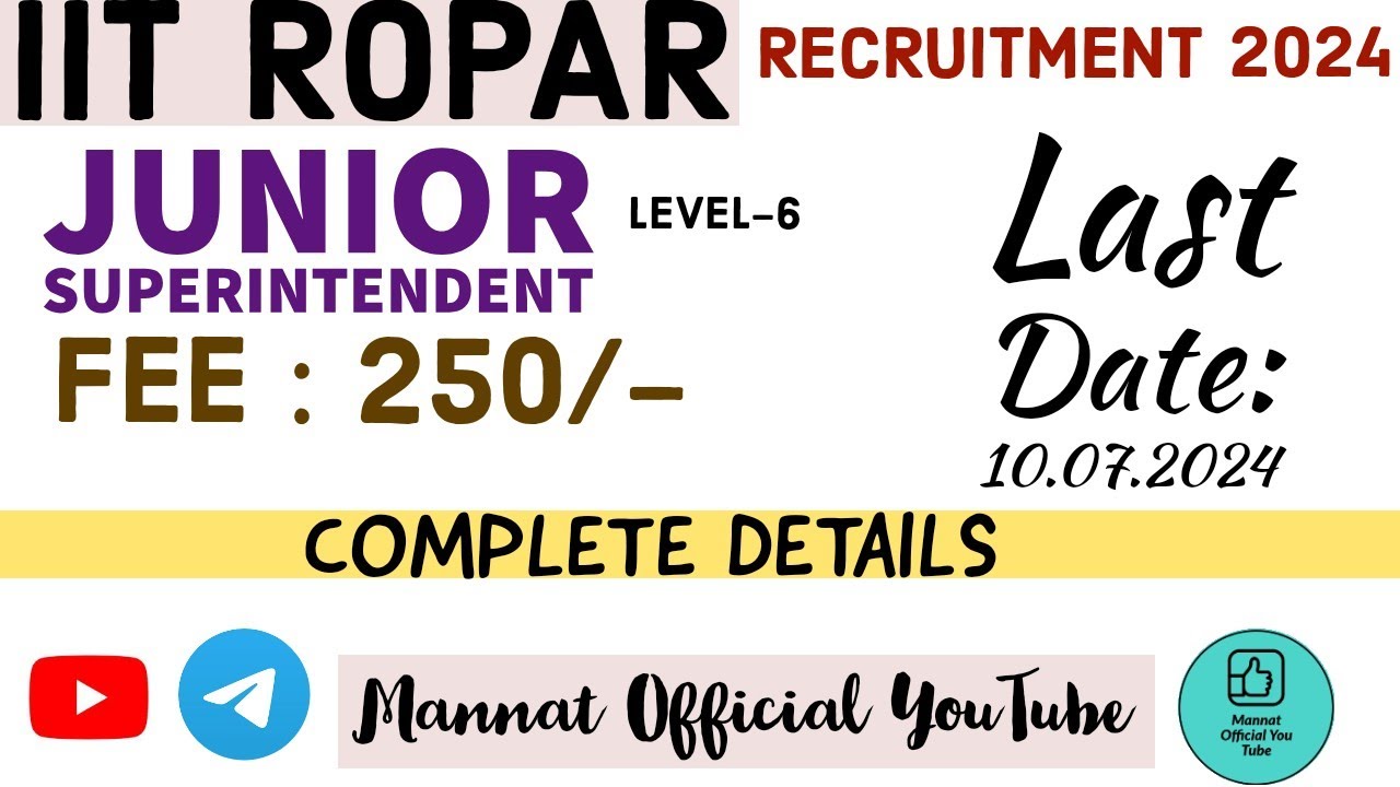 IIT Ropar Junior Superintendent Recruitment #iitropar #recruitment ...