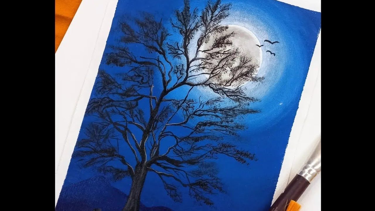 Painting a Night Scene in Acrylics | Night Painting | Moonlight ...