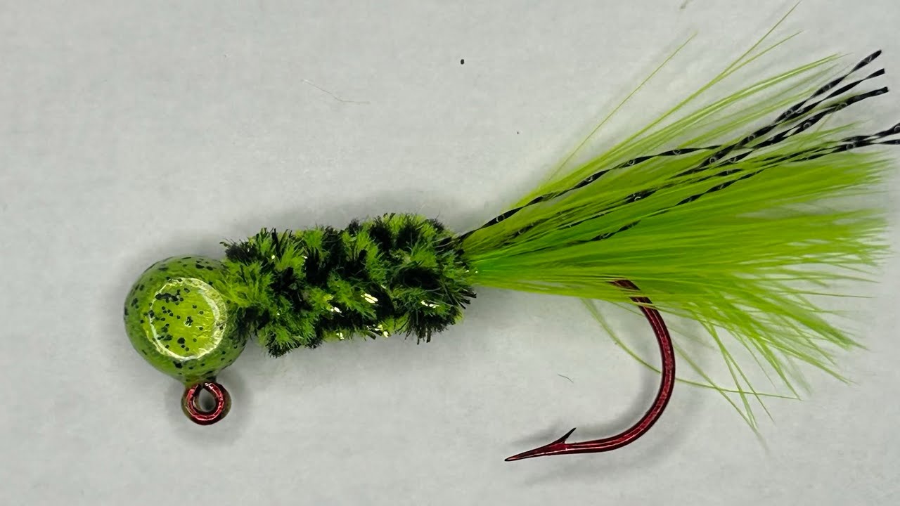 Tying a black and chartreuse jig with a 2/0 hook - YouTube