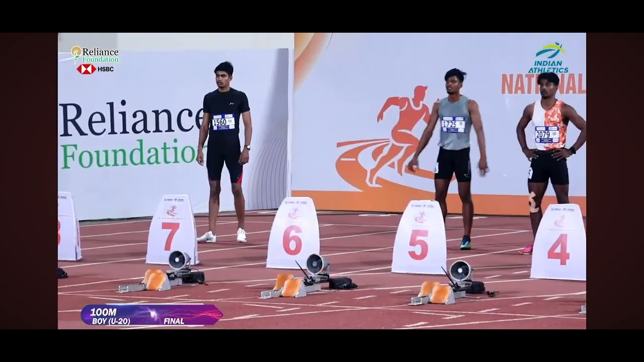 100m final boys u20 10:50 39th national junior athletic championship Bhubaneswar Odisha India ...