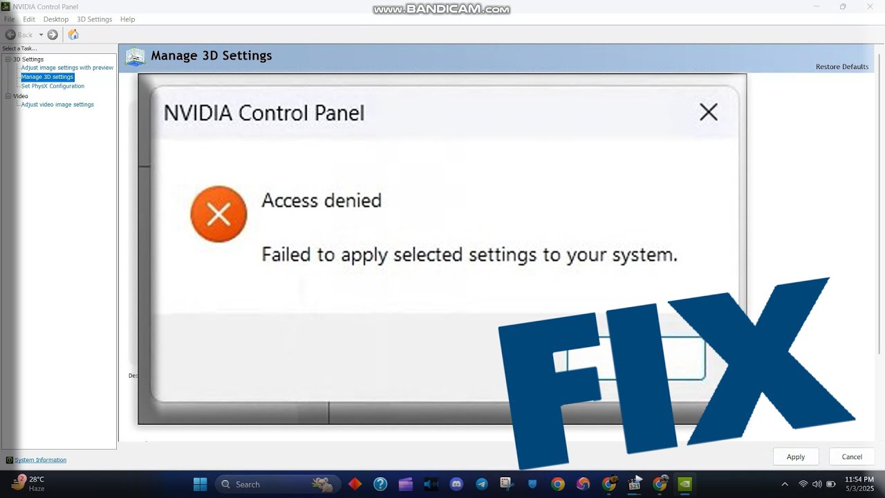 nvidia control panel access denied failed to apply FIX - YouTube