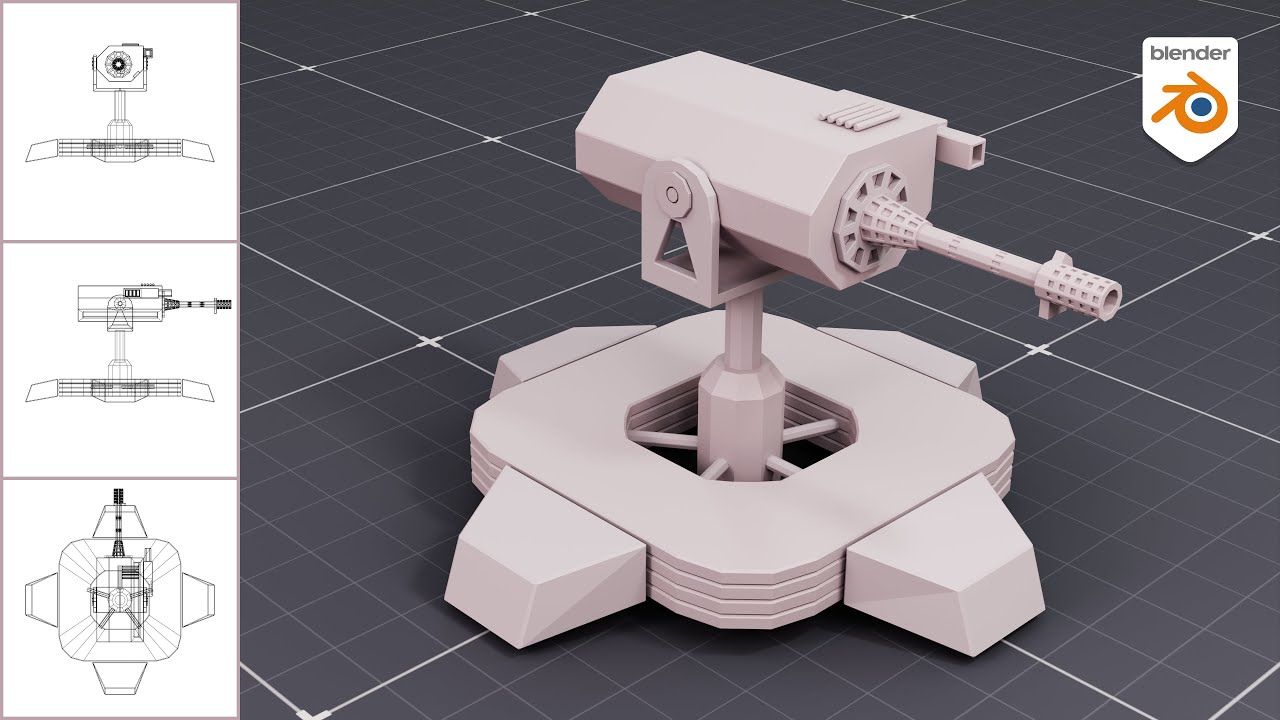 Blender 4.2 Tower Defense Turret Modeling | Under 20 Min | Using Image ...
