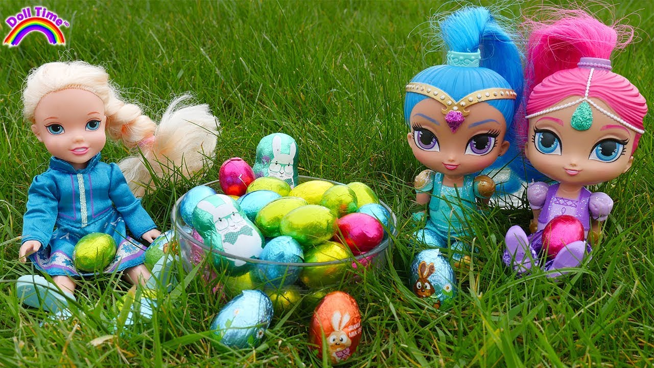 Easter Egg Hunt Elsa and Anna Toddlers w/ Shimmer and Shine! - YouTube