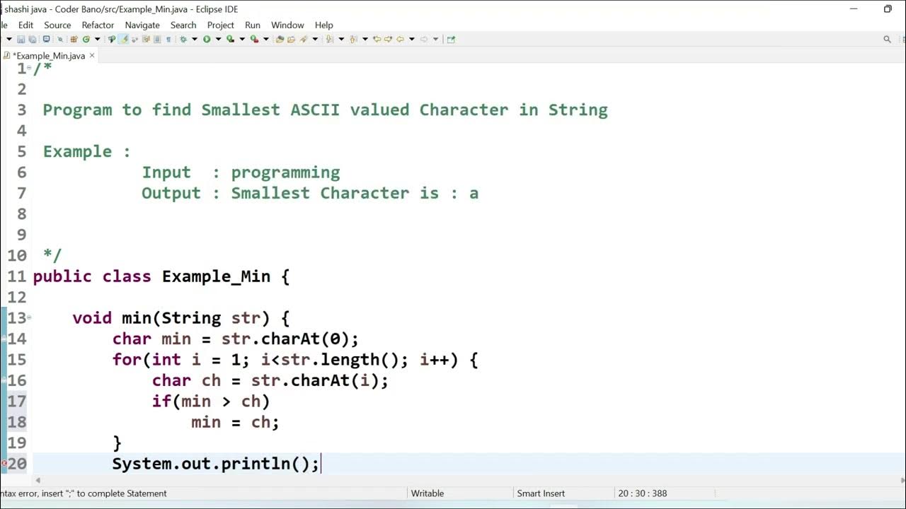 Program to find Smallest ASCII valued Character in String - YouTube