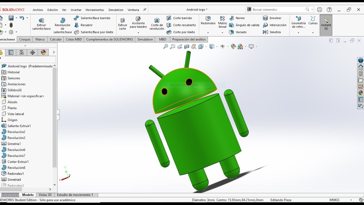 Curso básico de SolidWorks / tutorial 05 / Logo Android - YouTube