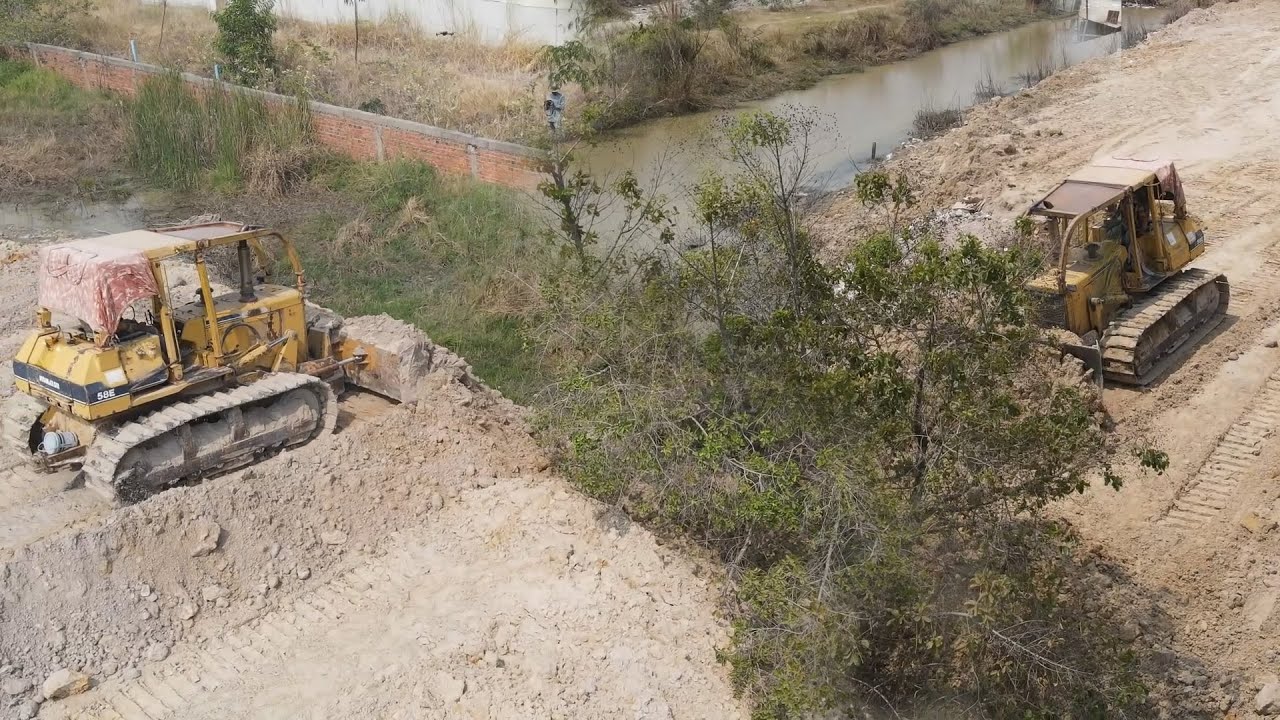 Amazing Powerful Komatsu D58E Dozer Process with Dump Trucks Filling ...