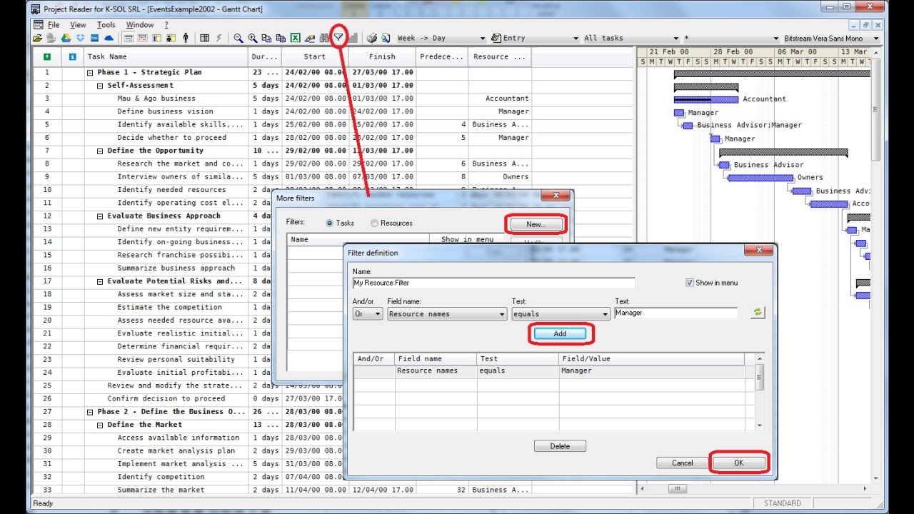 Project Reader. The Viewer for Microsoft Project: FILTERING ROWS - YouTube