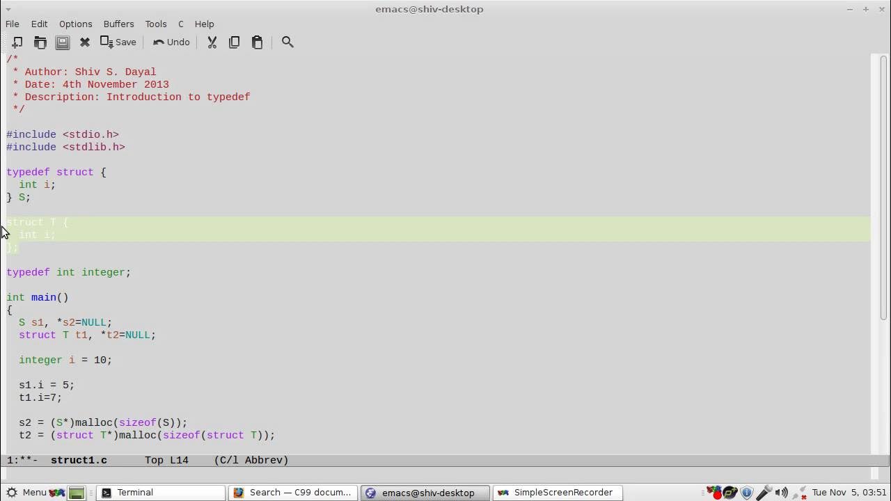 C Programming Part 48 Introduction to typedef and Structures - YouTube