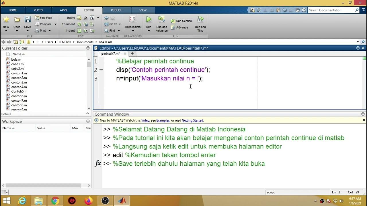 Coding Perintah Continue Pada Matlab - YouTube