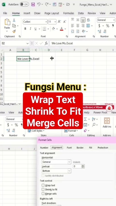 Fungsi Menu Wrap Text Shrink To Fit Merge Cells Excel Shorts Exceltutorial Exceltricks