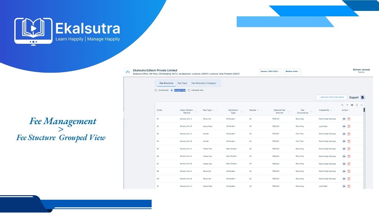Fee Management || Fee Structure || Grouped view || - YouTube