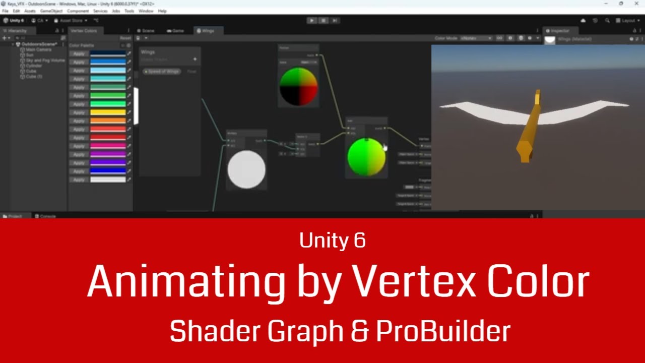 Flying Wings Procedurally Animated in ShaderGraph by Vertex Color Paint assigned in ProBuilder ...
