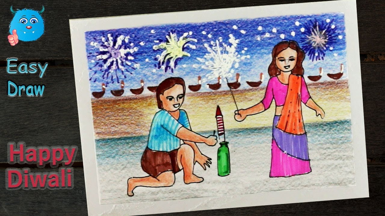 How to Draw Diwali Festival Scene for Kids Step by Step Easy - YouTube