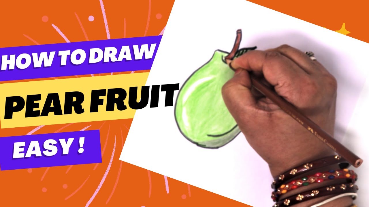 How to Draw a Pear - Easy Step by Step Pear Fruit Drawing with Crayon ...