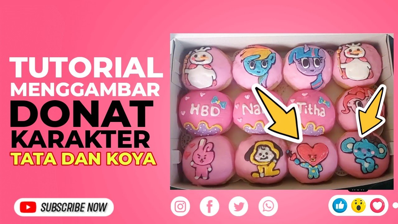 Cara menggambar donat karakter Tata (V BTS) dan Koya (RM) - YouTube