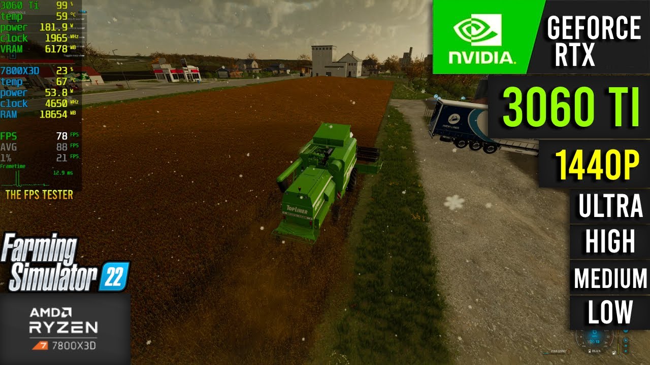 Farming Simulator 2022 | RTX 3060 Ti + Ryzen 7 7800X3D | 1440p - Low vs ...
