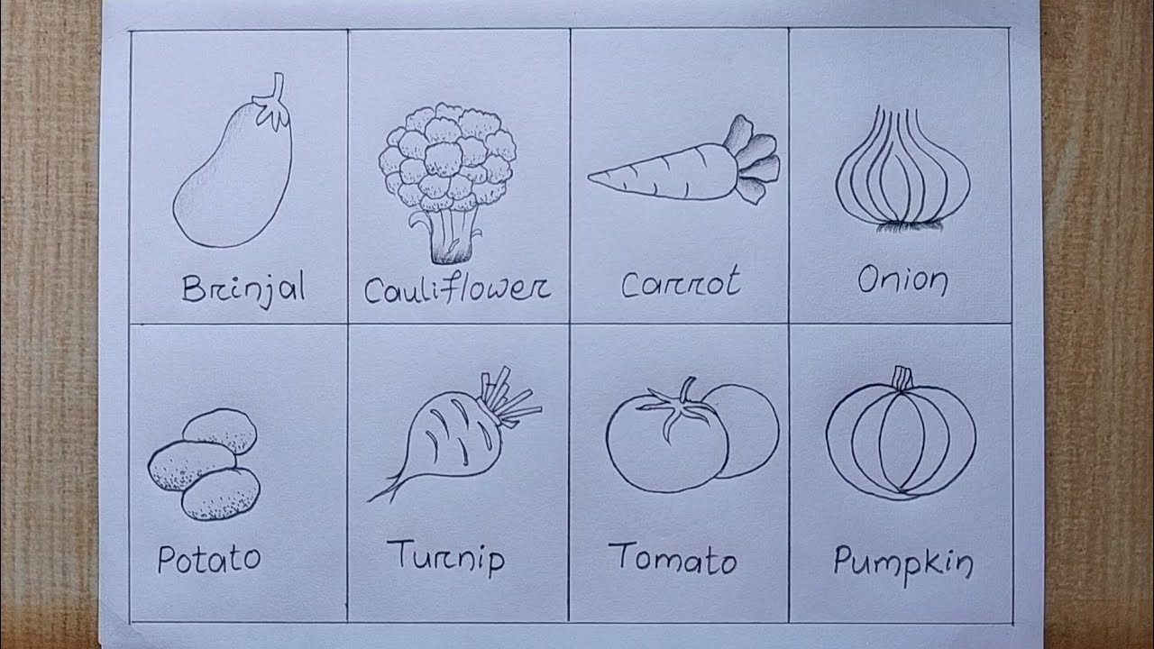 Different types of vegetables drawing easy| How to draw 8 diff. types ...
