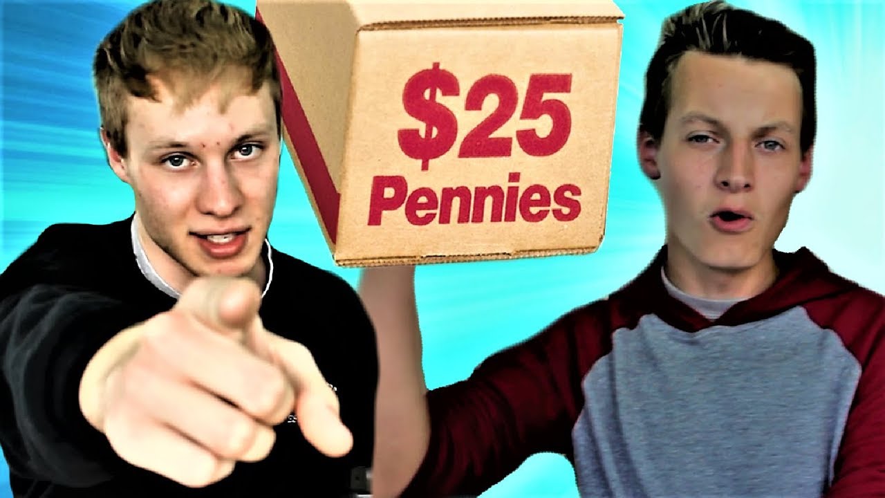 COIN ROLL HUNTING PENNIES COMPETITION LIVE! QUIN VS. KEVIN IN A $25 BOX ...